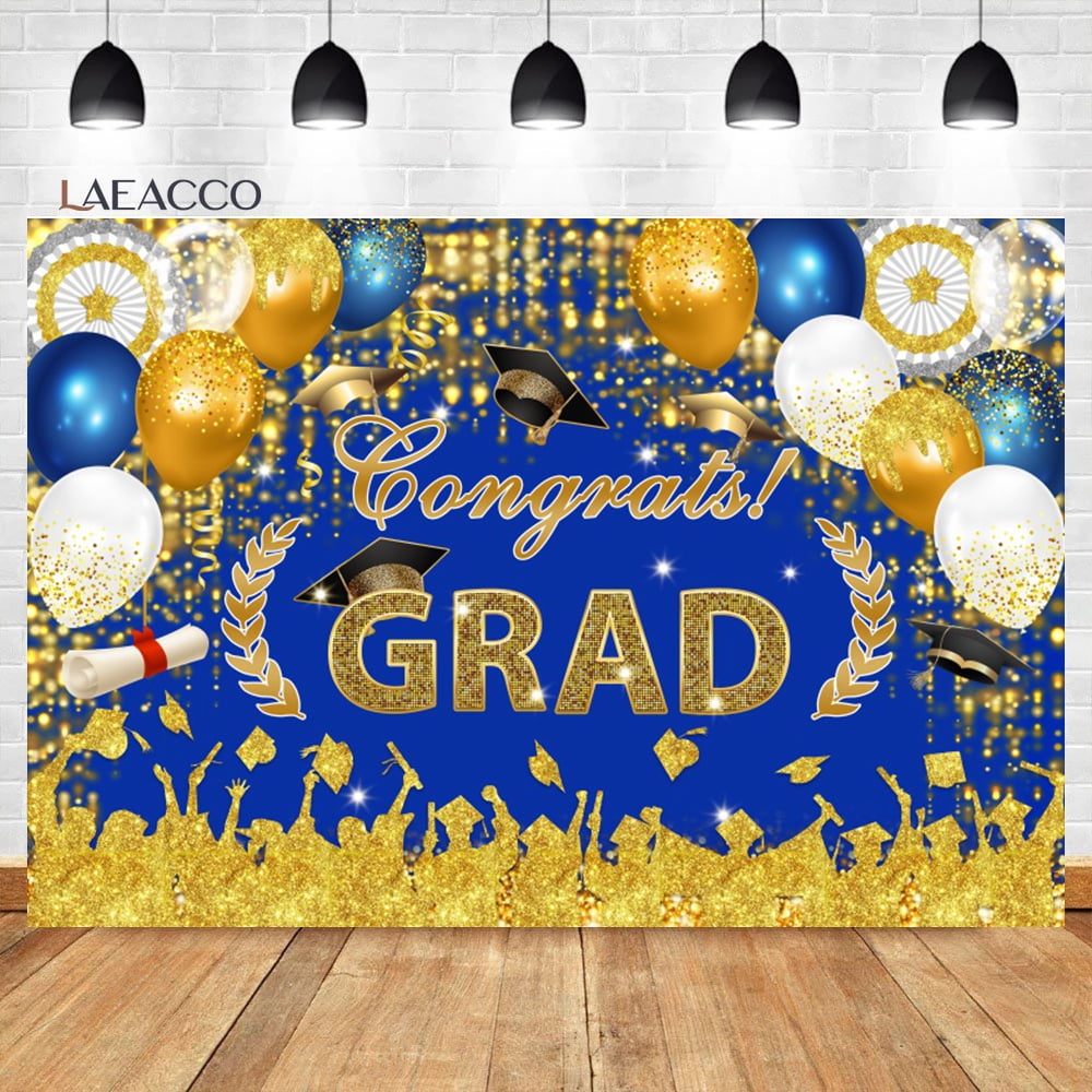 Class of 2024 Backdrop Royal Blue and Gold Glitter Congrats Grad Party ...