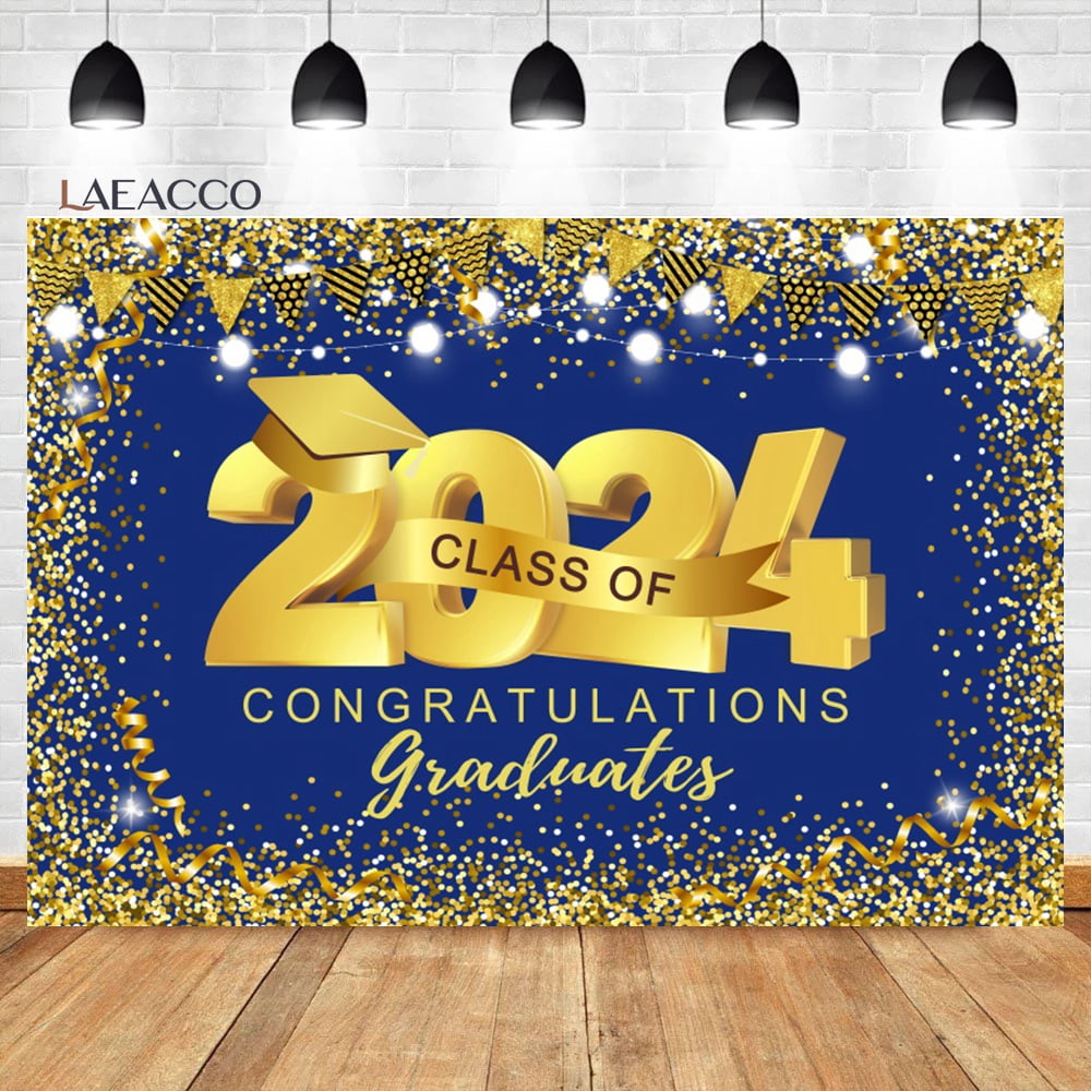 Class of 2024 Backdrop Royal Blue and Gold Glitter Congrats Grad Party ...