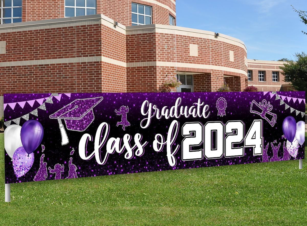 Class of 2024 Banner Decoration-Graduation Party Supplies,Purple Large ...