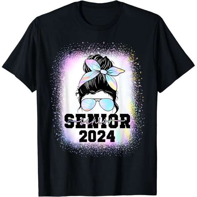 Class of 2024 Girls Womens Messy Bun Senior 24 Graduation T-Shirt ...