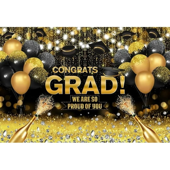 Class of 2024 Graduation Backdrop Black And Gold Balloon Congrat Grad ...