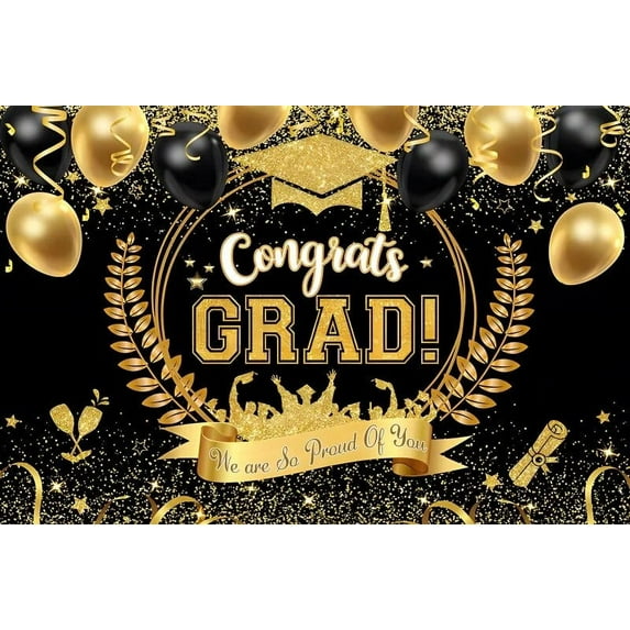 Class of 2024 Graduation Backdrop Black And Gold Balloon Congrat Grad ...