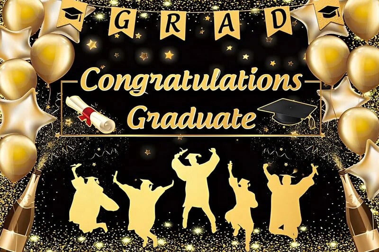 Class of 2024 Graduation Backdrop Black And Gold Balloon Congrat Grad ...