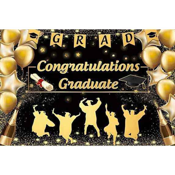 Class of 2024 Graduation Backdrop Black And Gold Balloon Congrat Grad ...
