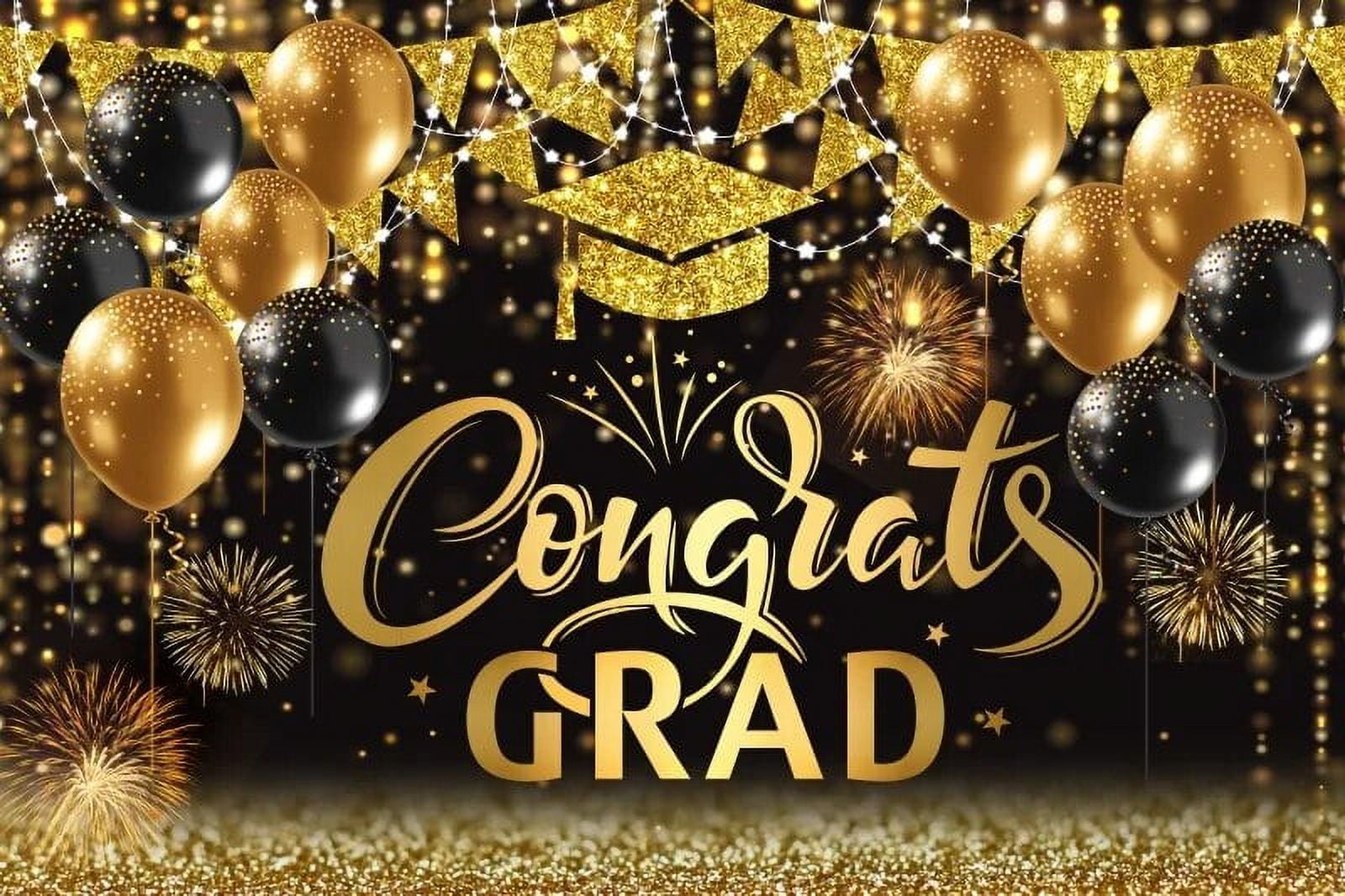 Class of 2024 Graduation Backdrop Black And Gold Balloon Congrat Grad ...