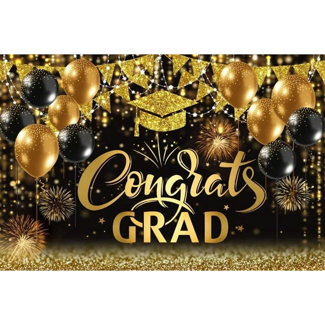 Class of 2024 Graduation Backdrop Black And Gold Balloon Congrat Grad ...
