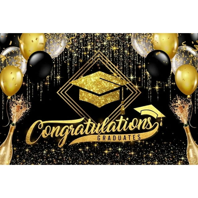 Class of 2024 Graduation Backdrop Black And Gold Balloon Congrat Grad ...