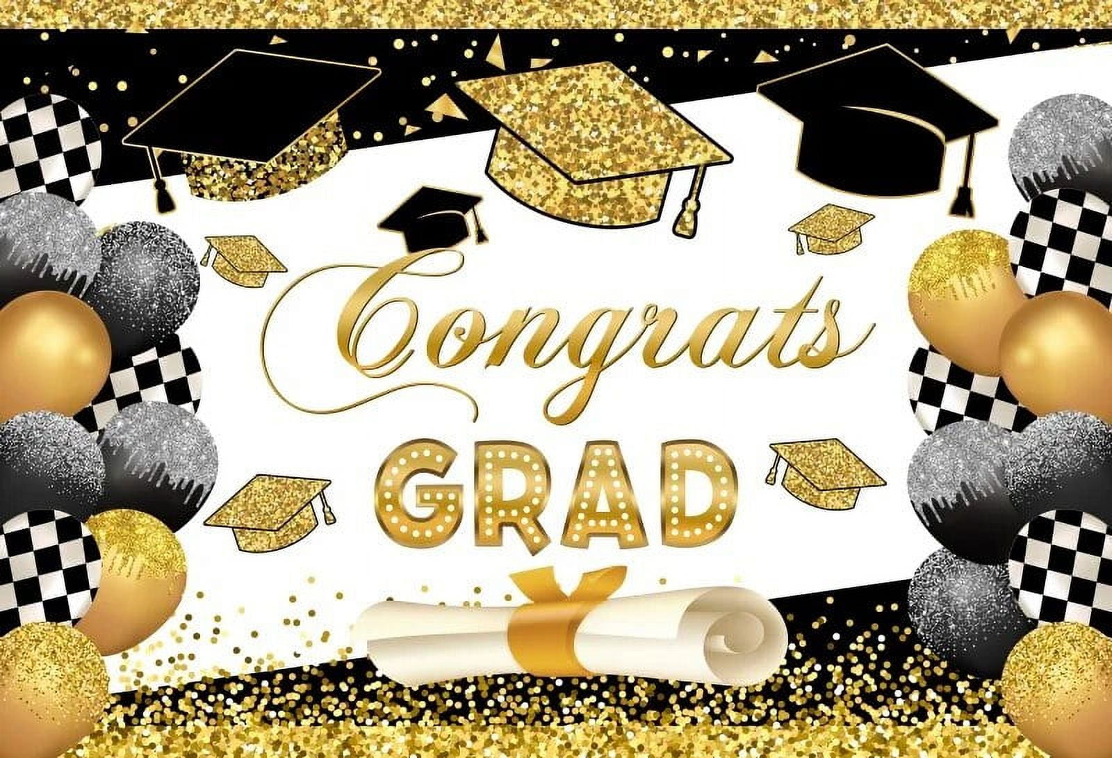 Class of 2024 Graduation Backdrop Black And Gold Balloon Congrat Grad ...