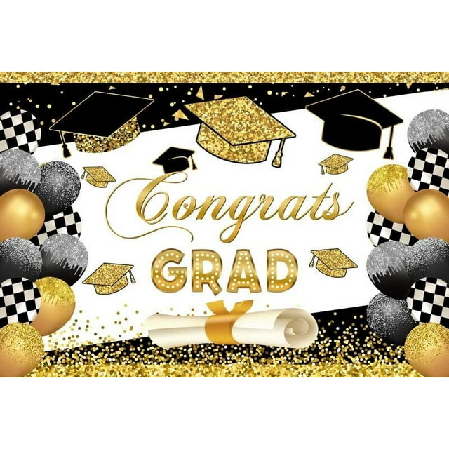 Class of 2024 Graduation Backdrop Black And Gold Balloon Congrat Grad ...
