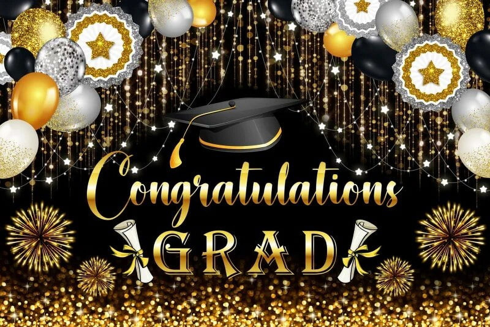 Class of 2024 Graduation Backdrop Black And Gold Balloon Congrat Grad ...