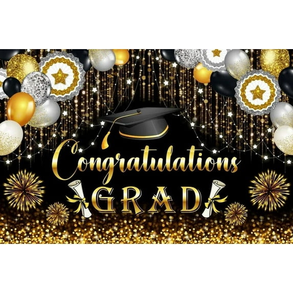 Class of 2024 Graduation Backdrop Black And Gold Balloon Congrat Grad ...