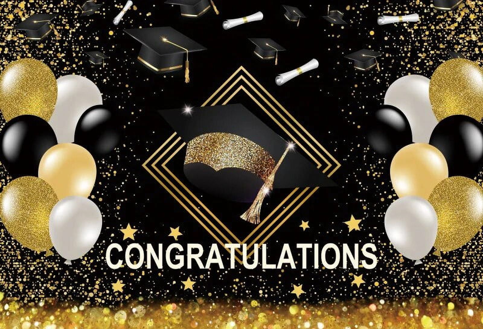 Class of 2024 Graduation Backdrop Black And Gold Balloon Congrat Grad ...