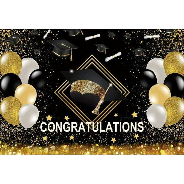 Class of 2024 Graduation Backdrop Black And Gold Balloon Congrat Grad ...
