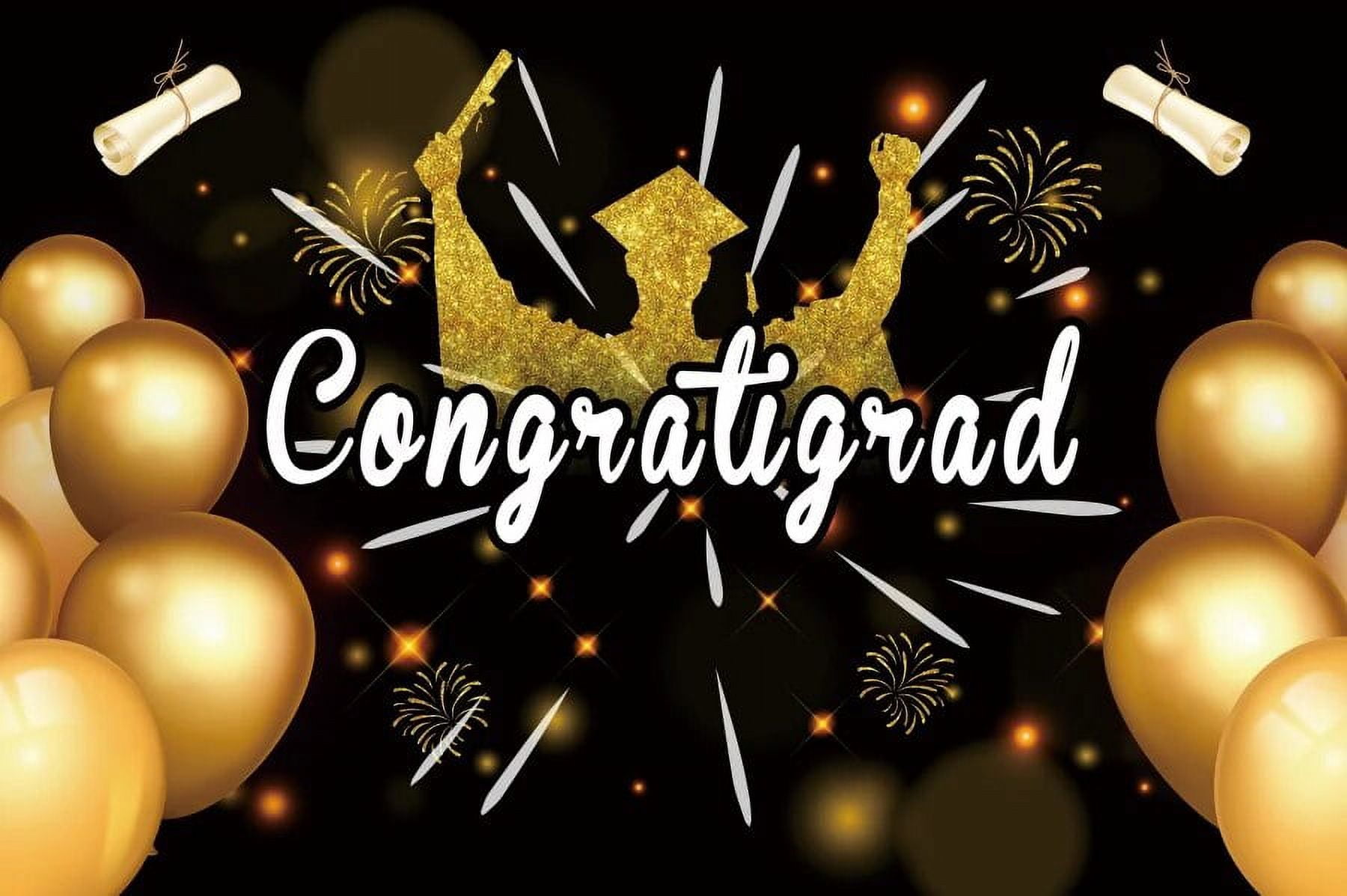 Class of 2024 Graduation Backdrop Black And Gold Balloon Congrat Grad ...