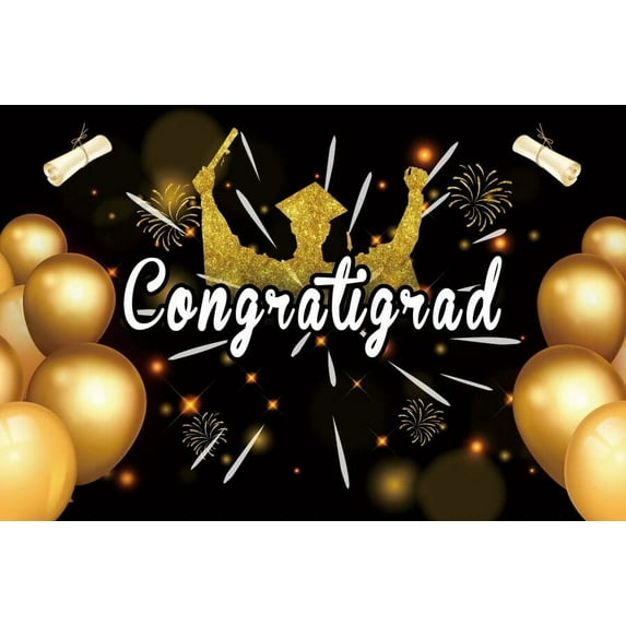 Class of 2024 Graduation Backdrop Black And Gold Balloon Congrat Grad ...