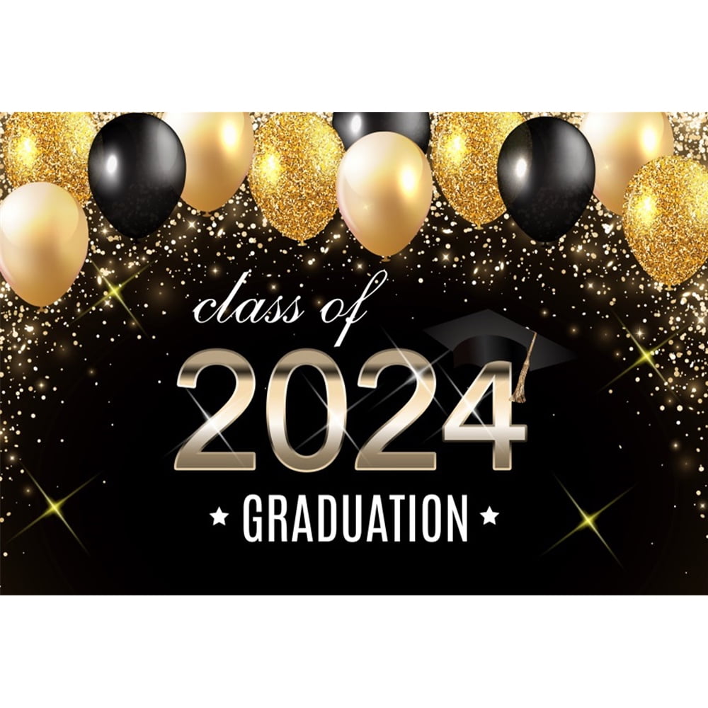 Class of 2024 Graduation Backdrop Black and Gold Glitter Balloons ...