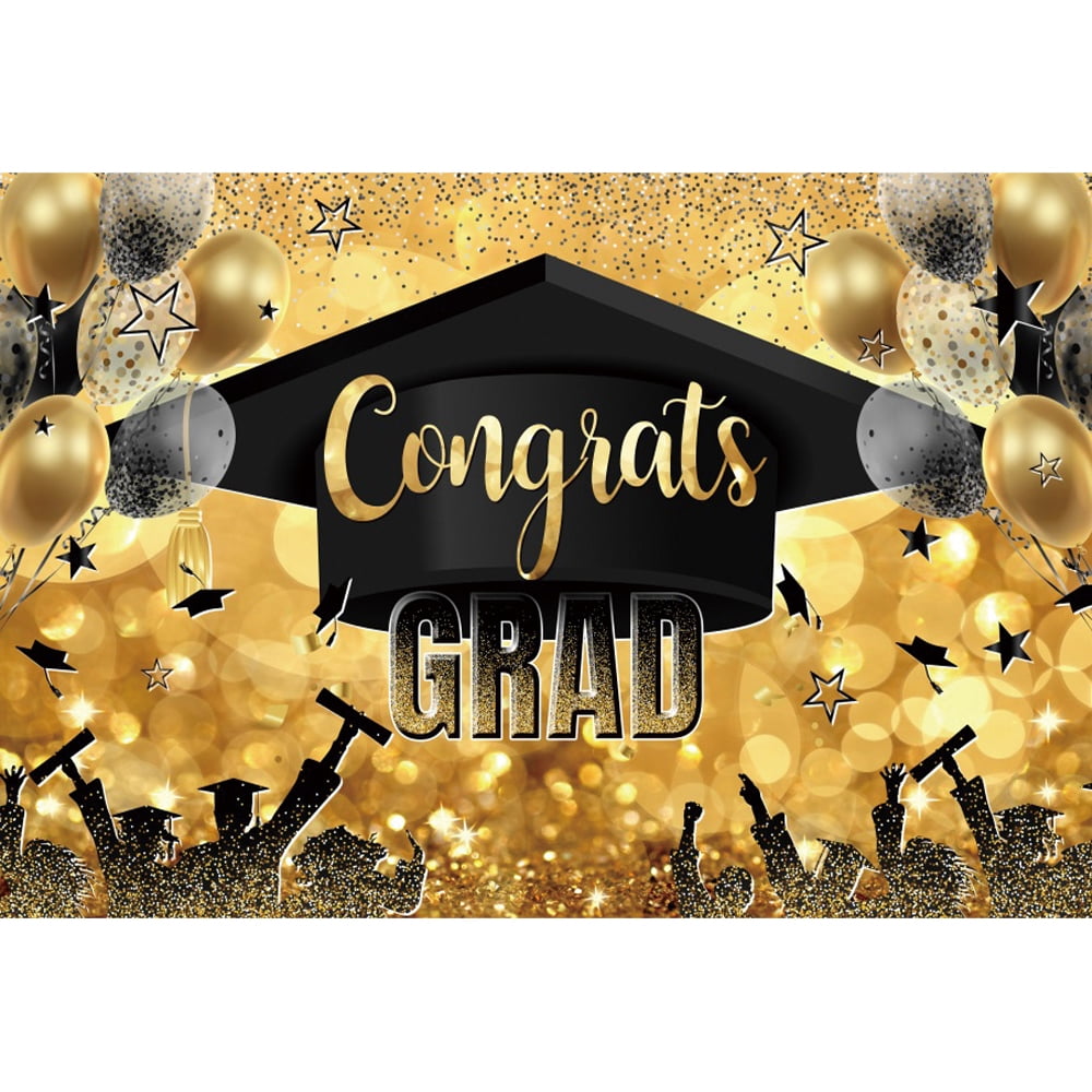 Class of 2024 Graduation Backdrop Black and Gold Glitter Balloons ...