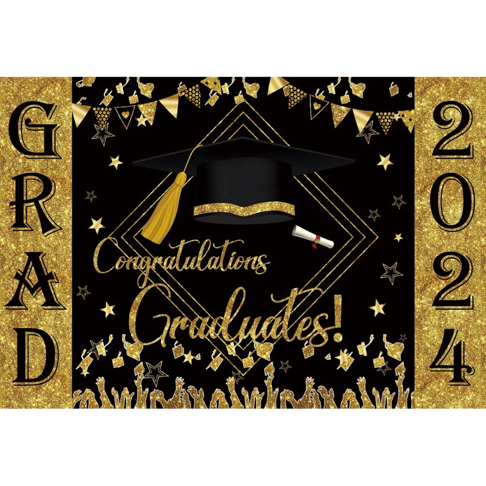 Class of 2024 Graduation Backdrop Black and Gold Glitter Balloons ...