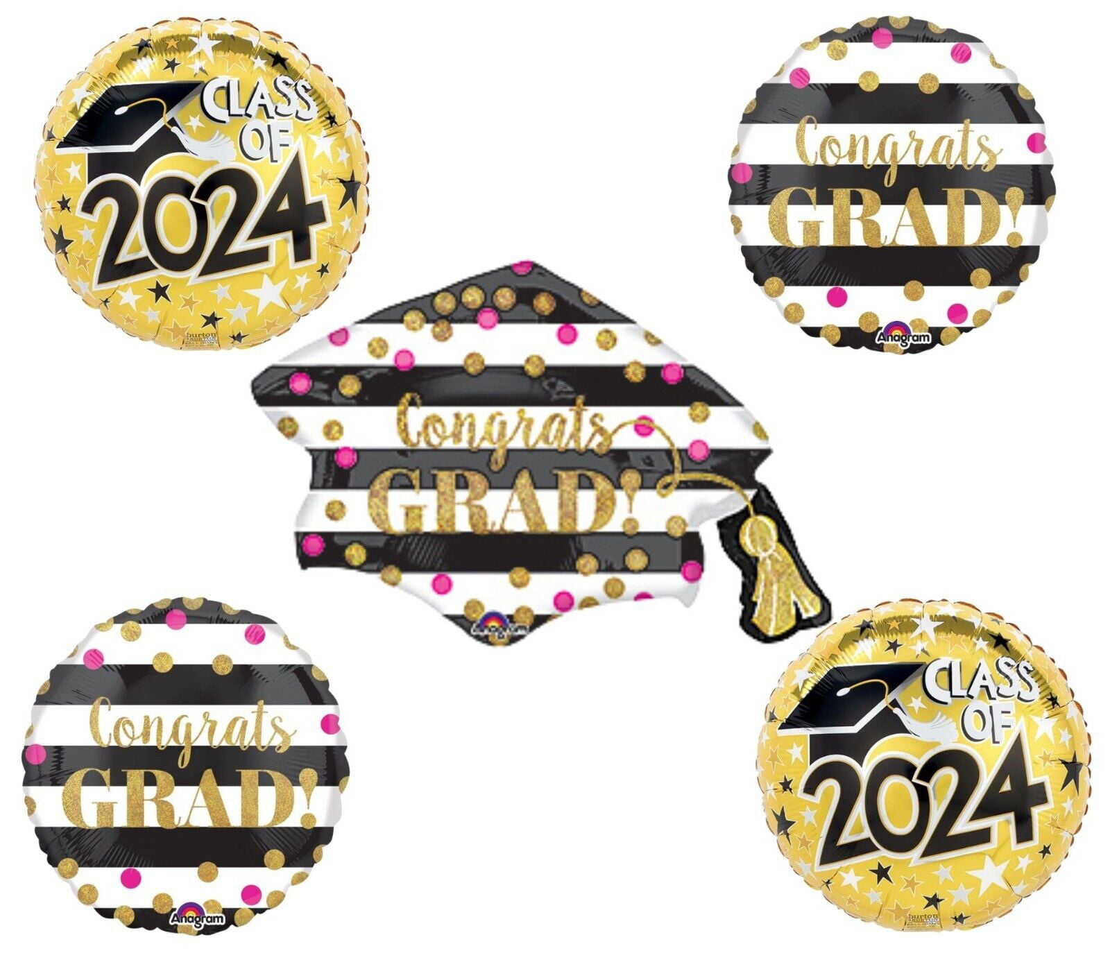Class of 2024 Pink Gold Black Grad Hat Graduation Mylar Balloons Party ...