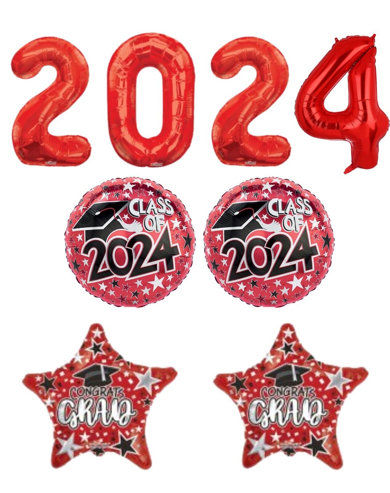 Class of 2024 Red 34" Numbers Graduation Mylar Balloons 8 piece Party ...