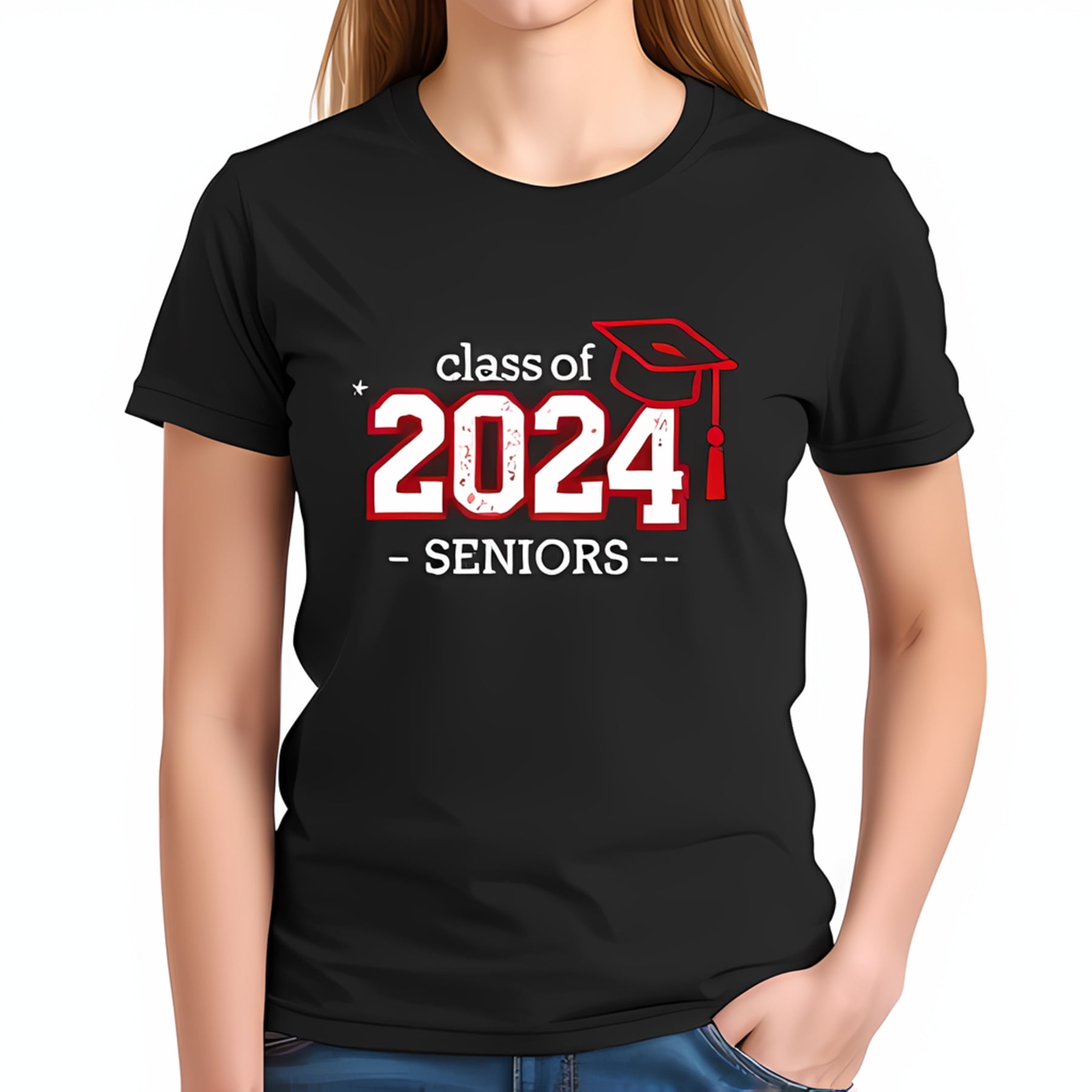 Class of 2024 Seniors Cotton Short Sleeve T-Shirt with Bold Red & White ...