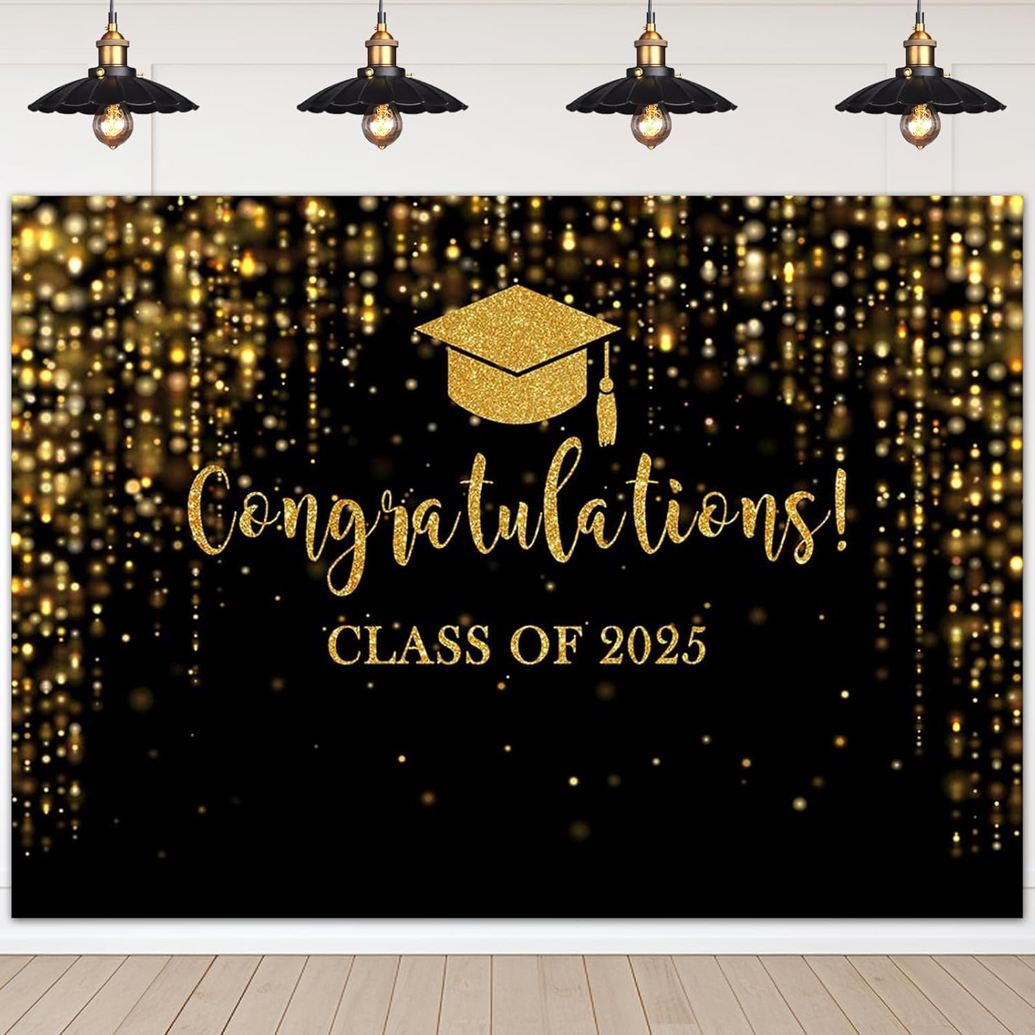 Class of 2025 Backdrop Black Gold Glitter Bokeh Graduation Party ...