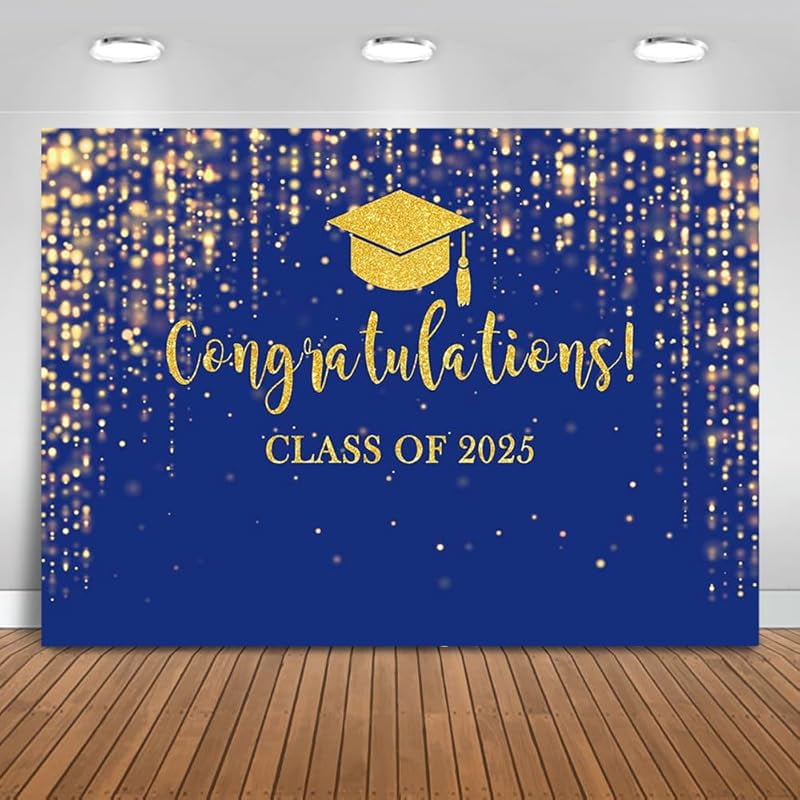 Class of 2025 Backdrop Black Gold Glitter Bokeh Graduation Party Background 2025 Congrats Grad ...