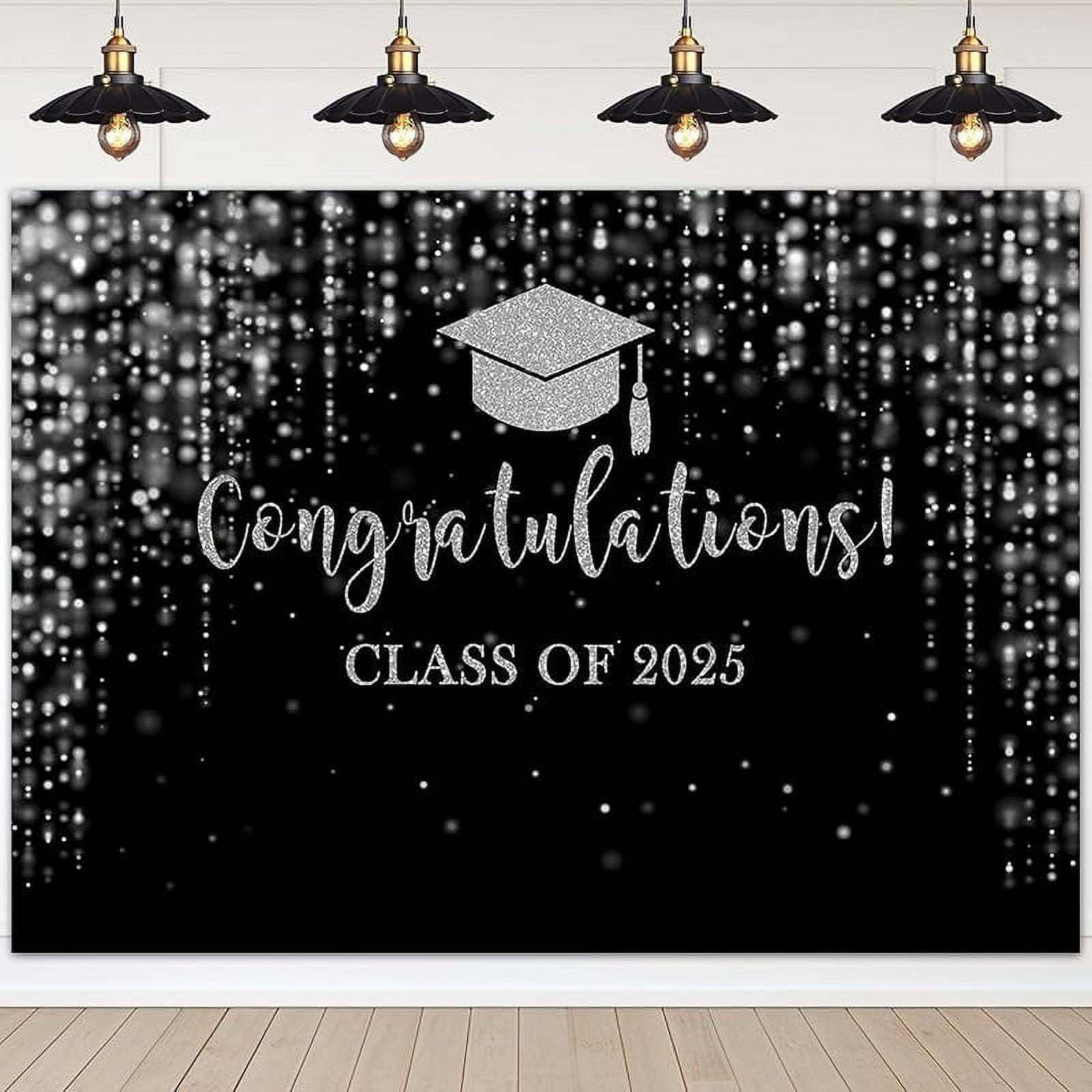 Class of 2025 Backdrop Black Gold Glitter Bokeh Graduation Party ...