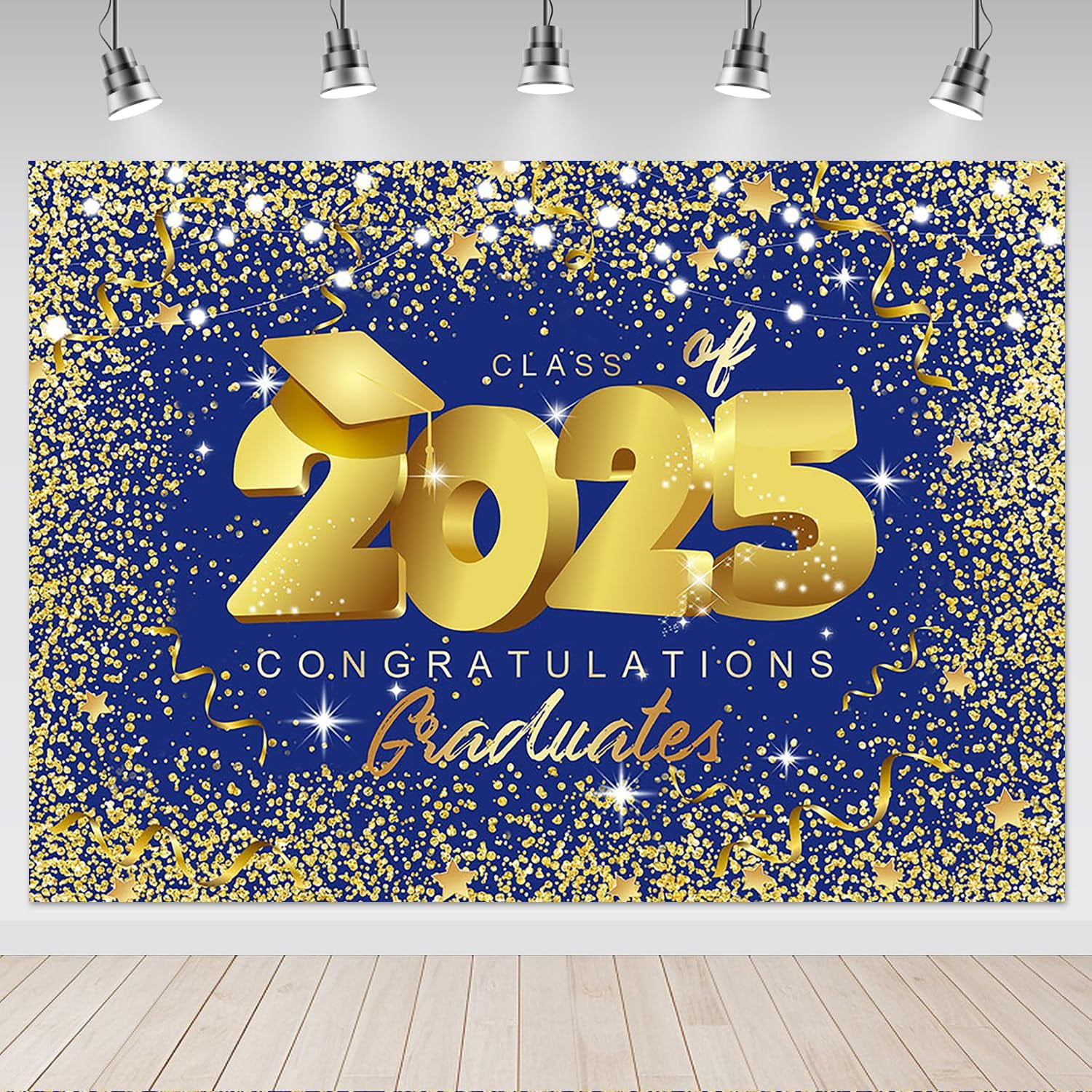 Class of 2025 Backdrop Royal Blue and Gold Glitter Congrats Grad Party ...