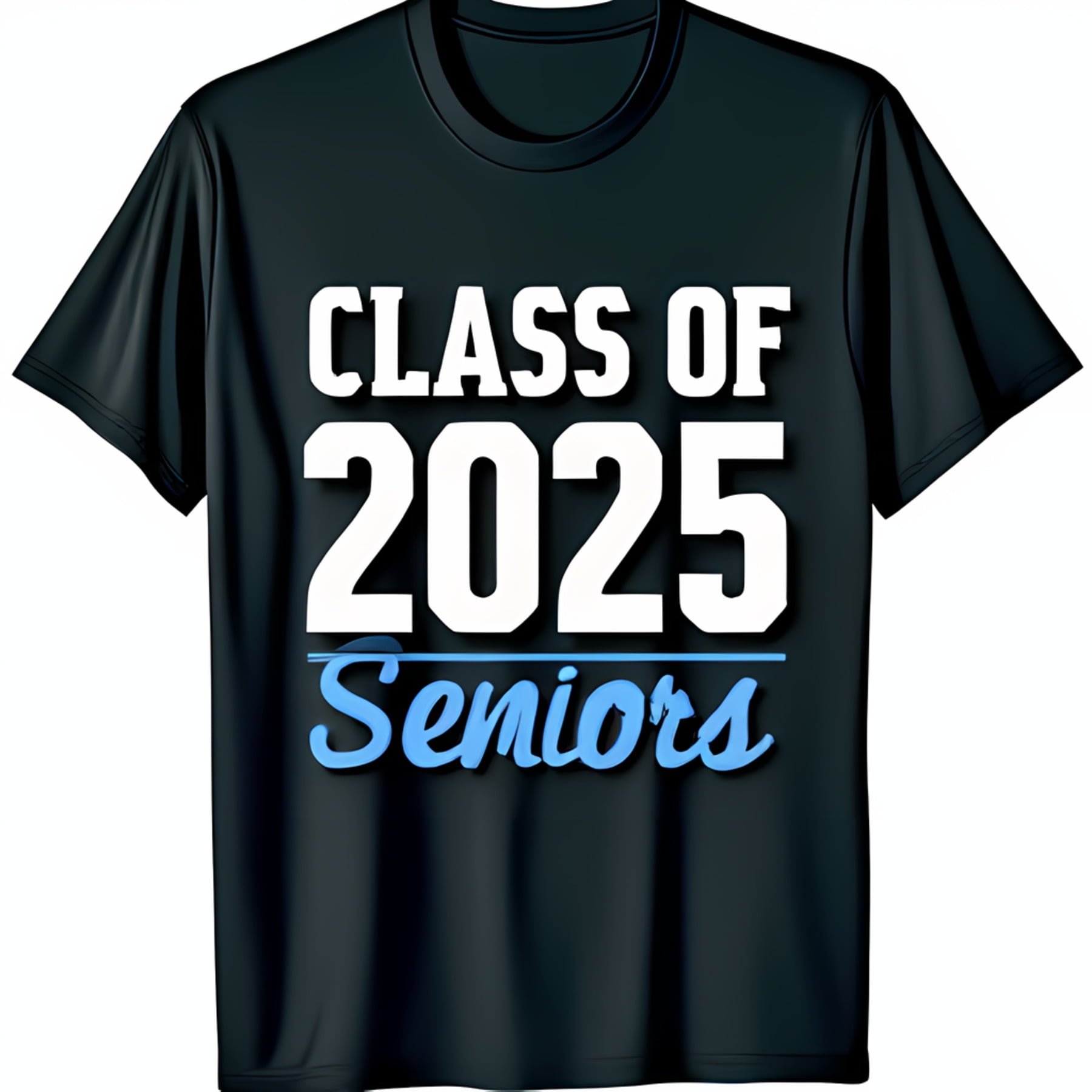 Class of 2025 Black T-Shirt for Seniors Bold White Text & Blue Cursive ...