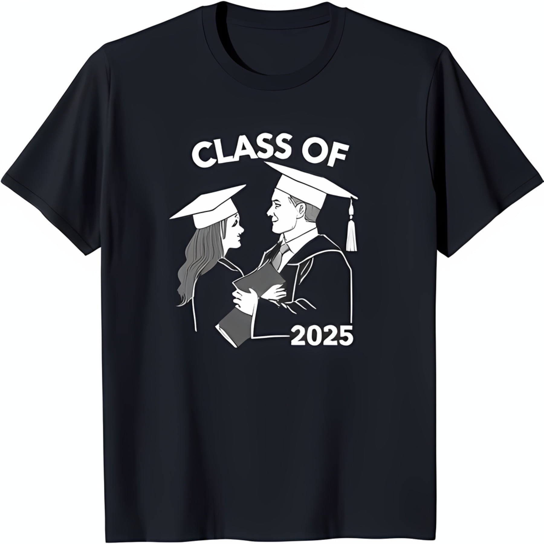 Class of 2025 Black T-Shirt with Graduation & Diplomas Graphic ...