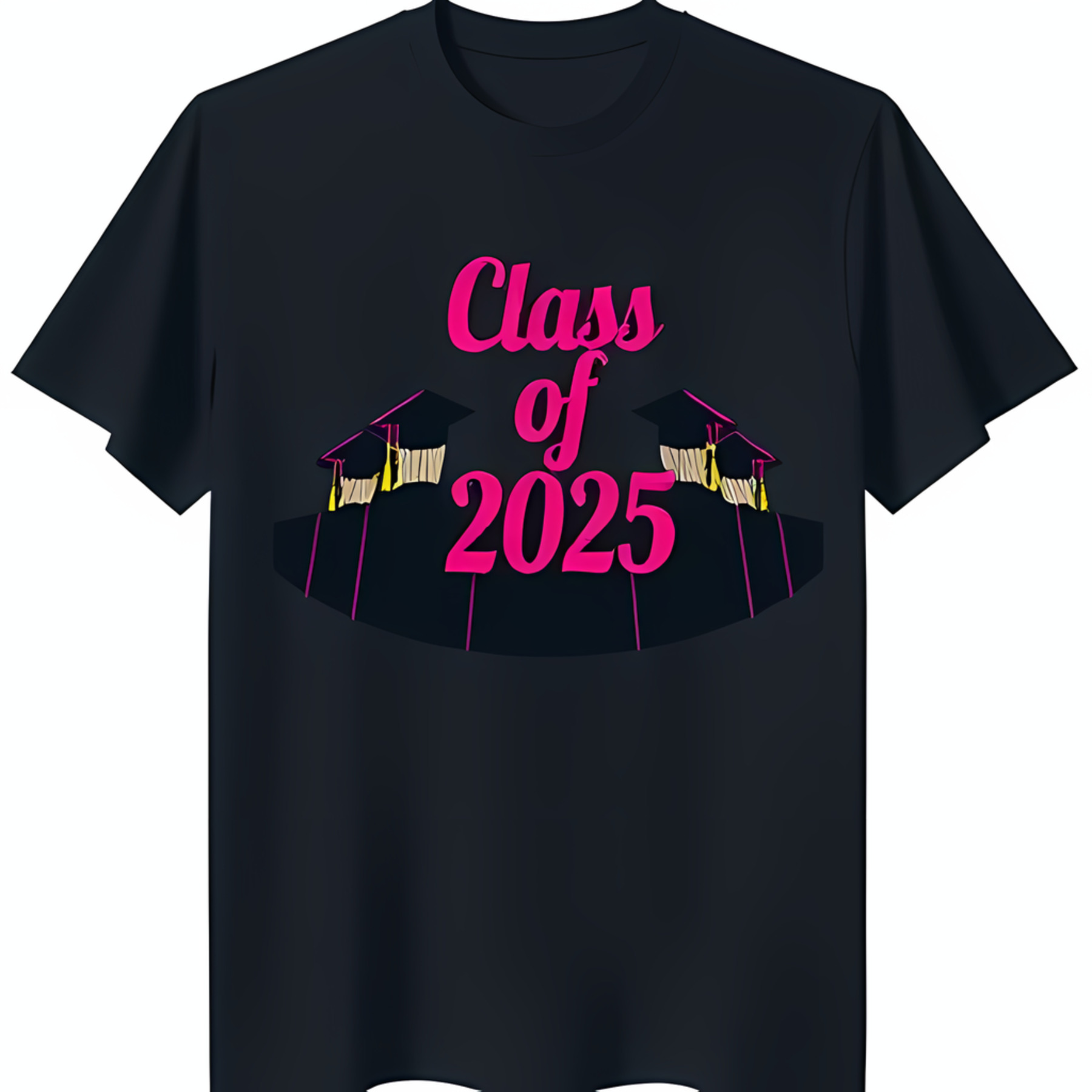 Class of 2025 Black T-Shirt with Pink Cursive Graphic & Graduation ...