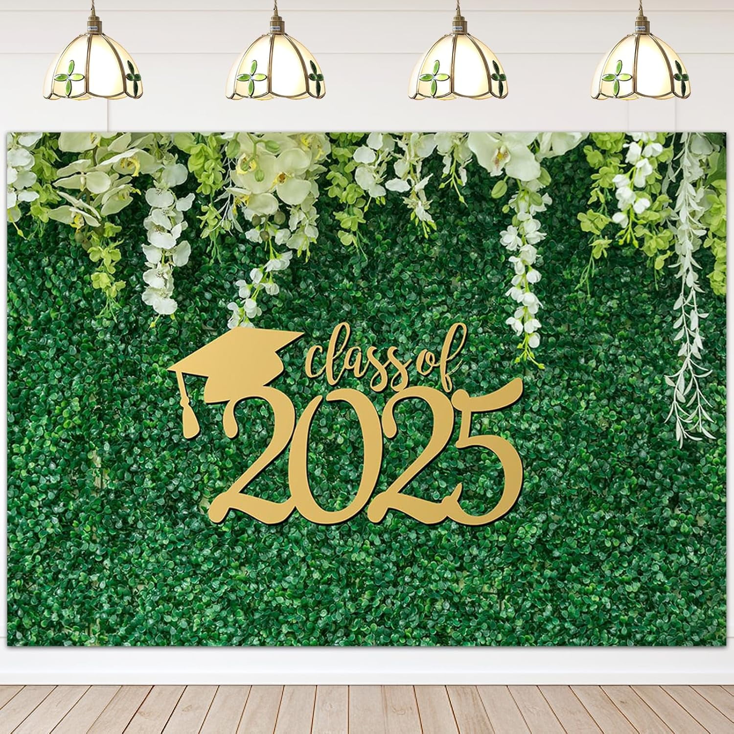Class of 2025 Graduation Backdrop Green Leaves Flowers Congrats Grad ...