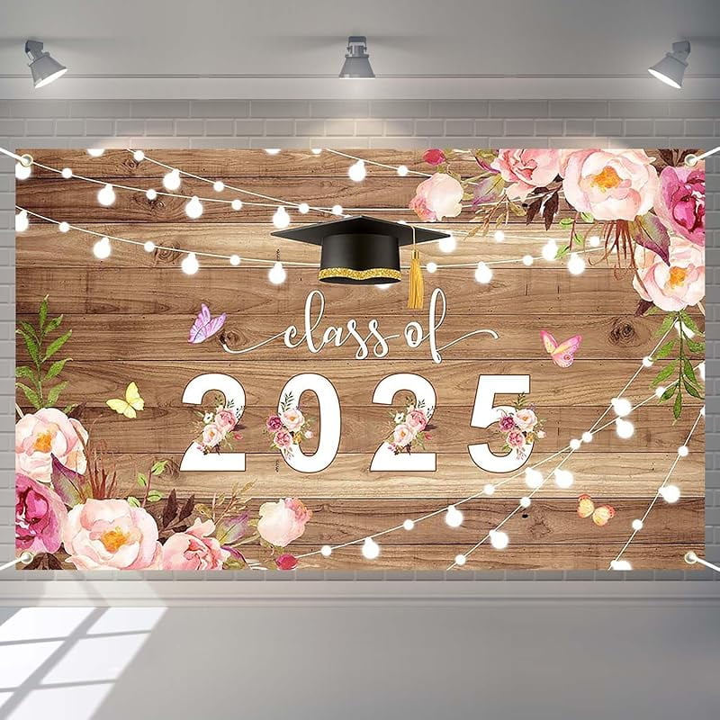 Class of 2025 Graduation Backdrop Rustic Wood Floral Butterfly ...