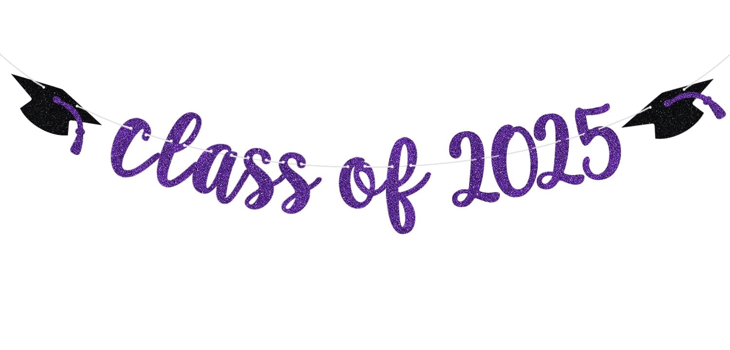 Class of 2025 Graduation Banner, Purple Glitter, Graduation Party ...