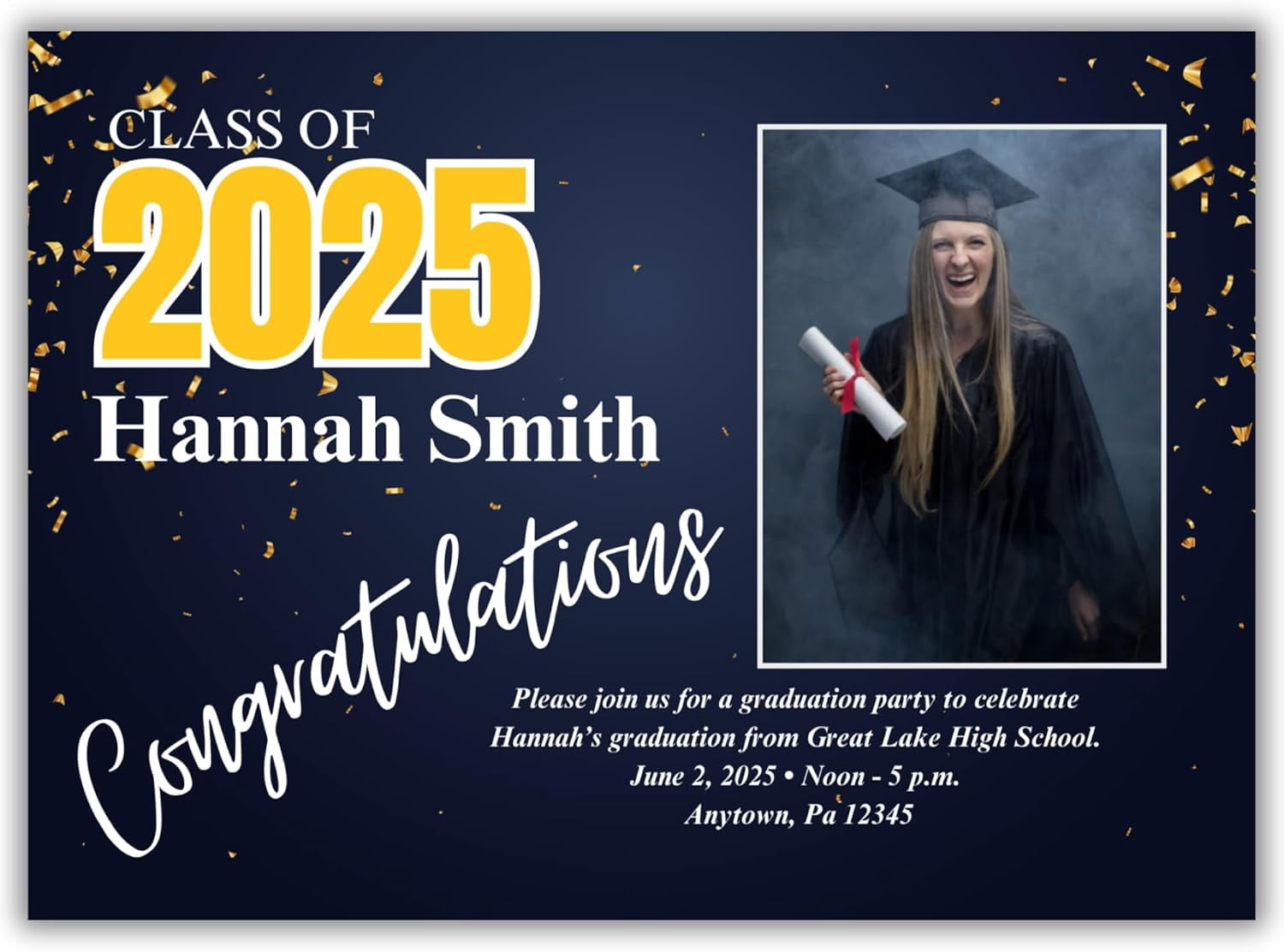 Class of 2025 Graduation Party Photo Card 5x7 (Custom Announcements & White Envelopes) - Set of ...