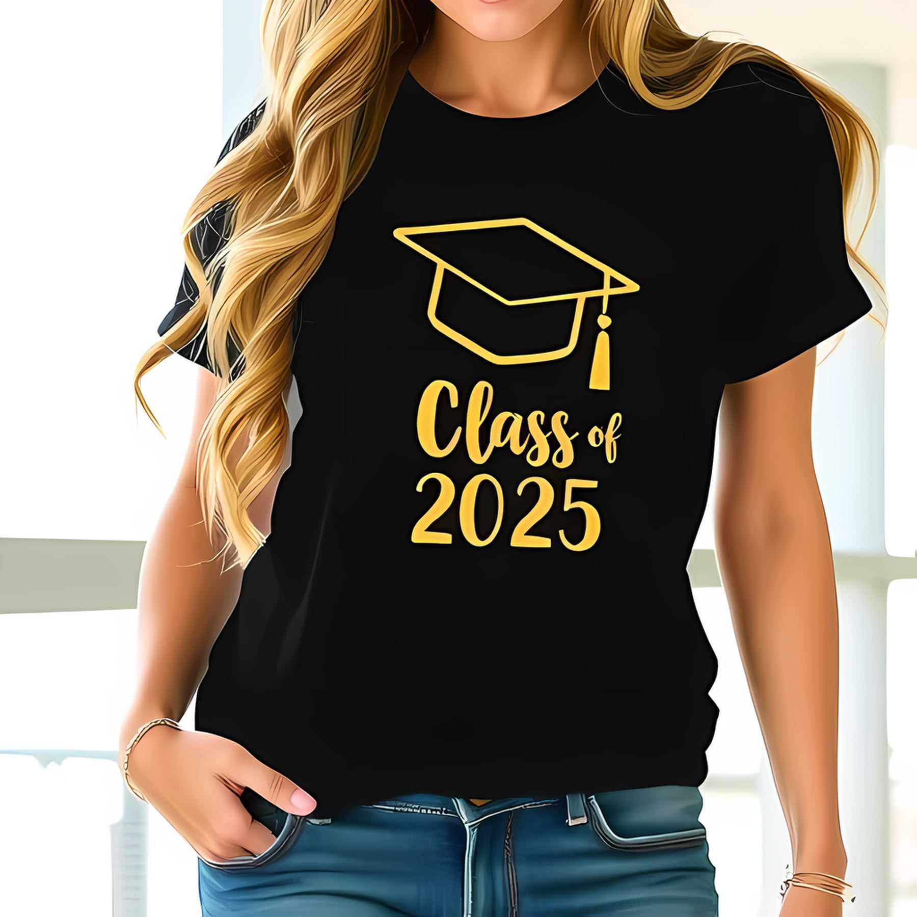 Class of 2025 Graduation T-Shirt for Women Black Tee with Gold ...