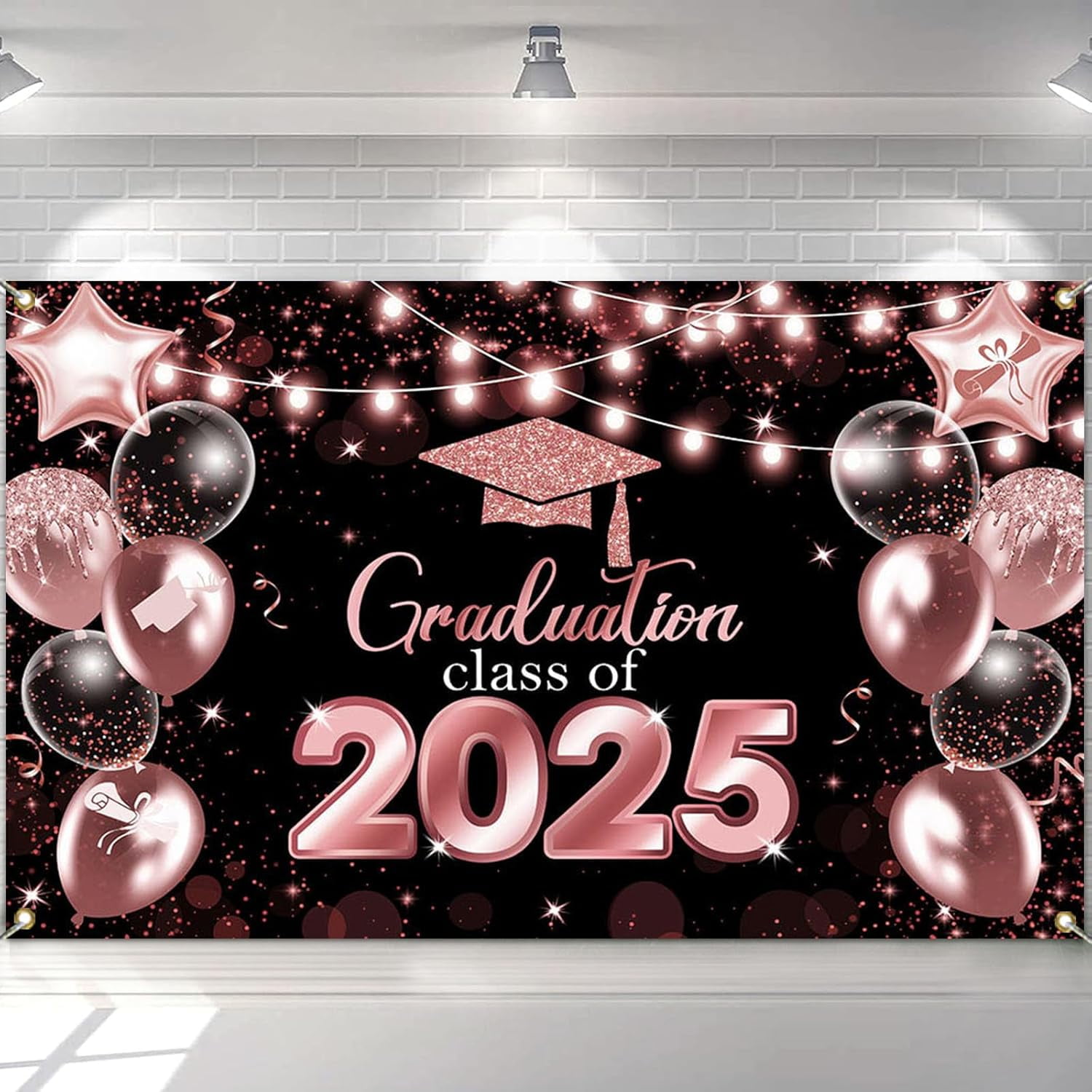 Class of 2025 Pretty Backdrop Banner Black Pink Graduate Party ...