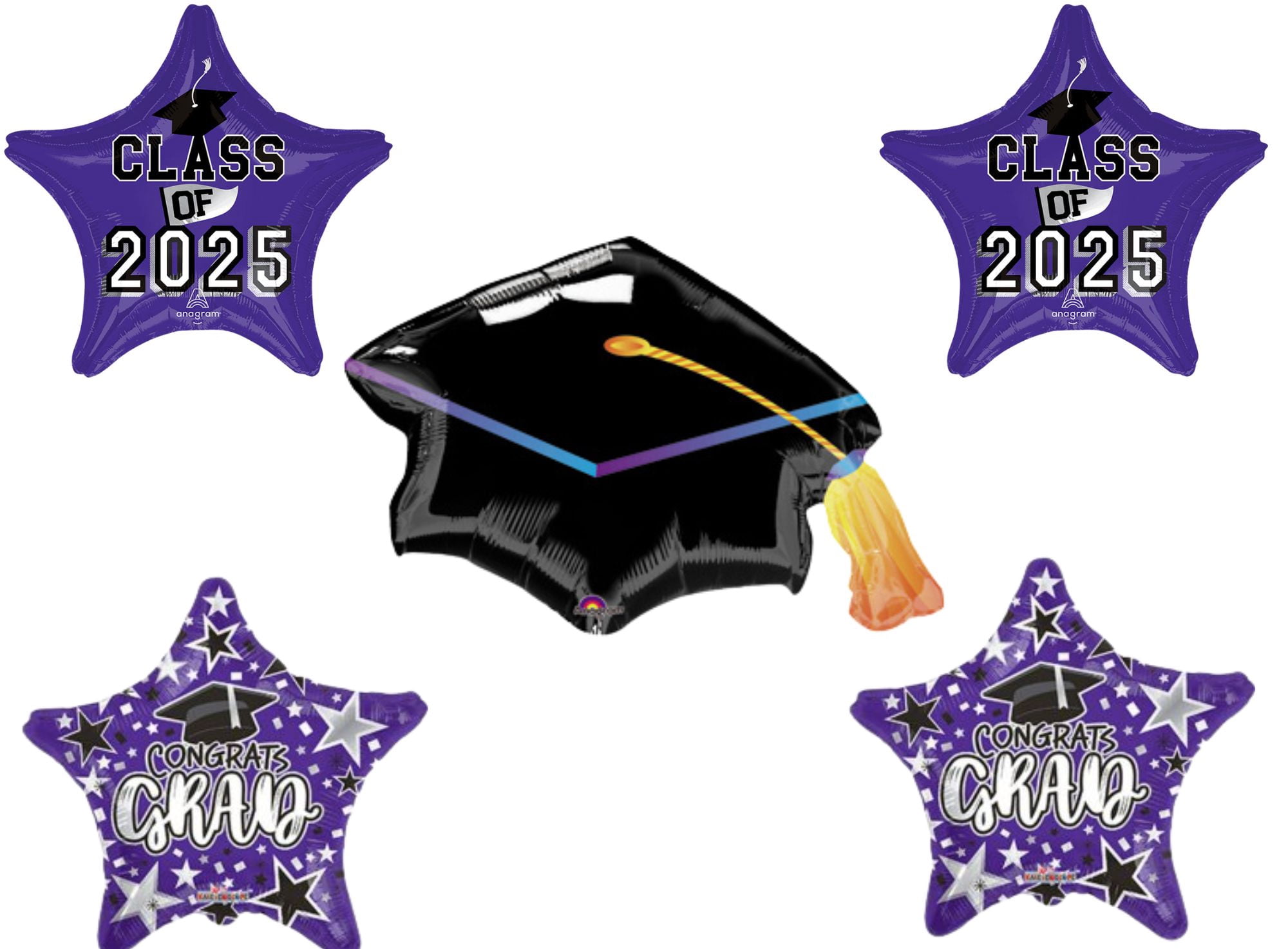 Class of 2025 Purple Graduation Cap Hat Congrats Party Balloons ...