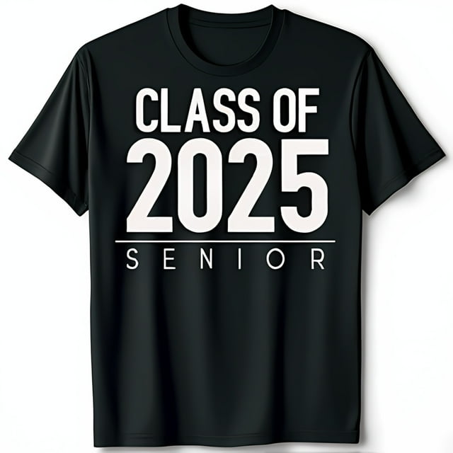 Class of 2025 Senior Black T-Shirt Bold White Text Graduation Tee ...