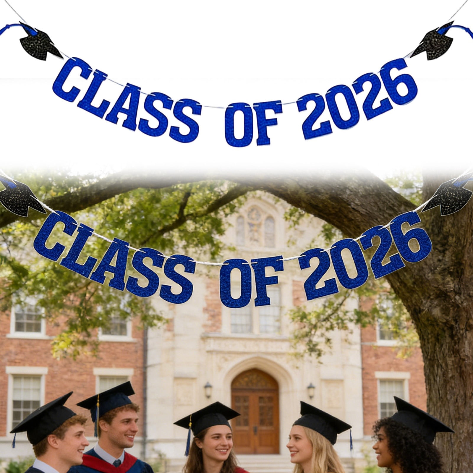 Class of 2026 Graduation Banner, Black & Silver Glitter Congrats Grad ...