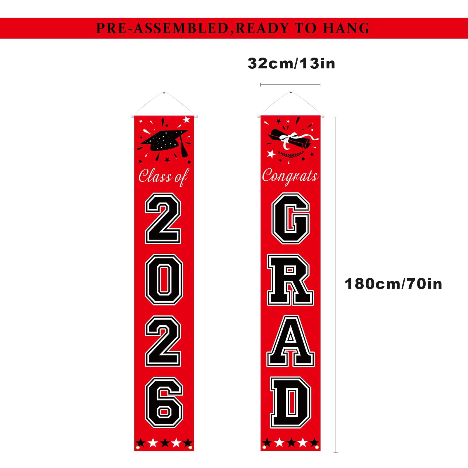 Class of 2026 Graduation Party Banners Red Polyester Oxford Fabric for ...