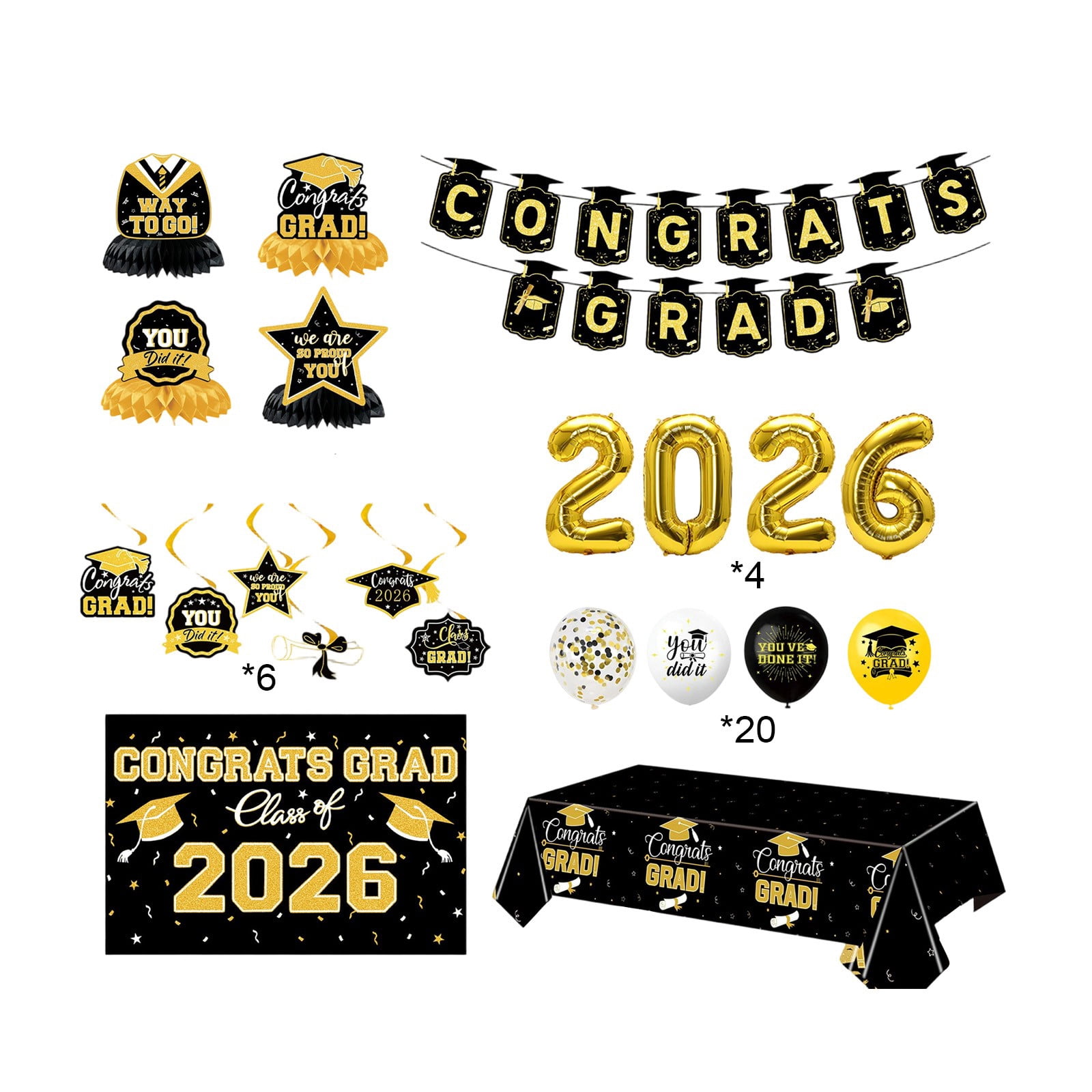 Class of 2026 Graduation Party Kit – Black & Gold Congrats Banner ...