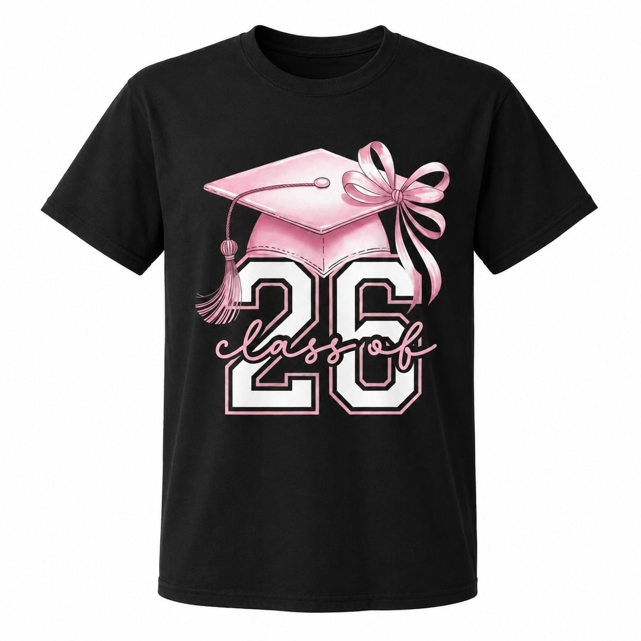 Class of 2026 Graduation T-Shirt, Pink Grad Cap 26 Graphic Tee, Unisex ...