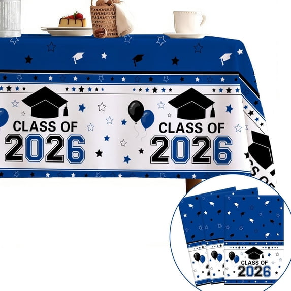 Class of 2026 Graduation Tablecloth Set, Blue & Vinyl Cover for High ...