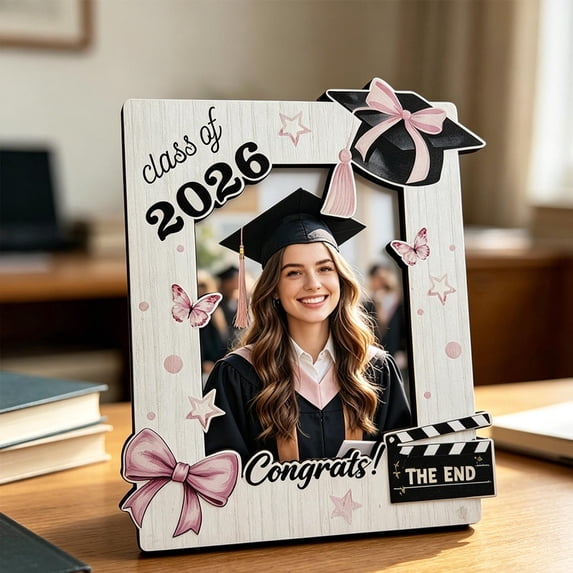Class of 2026 Graduation Wooden Photo Frame, Pink Bow & Cap Decor ...