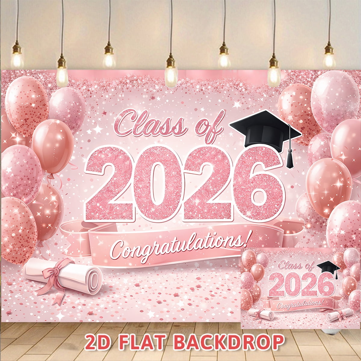 Class of 2026 Pink Graduation Backdrop, Graduation Party Decor Banner ...