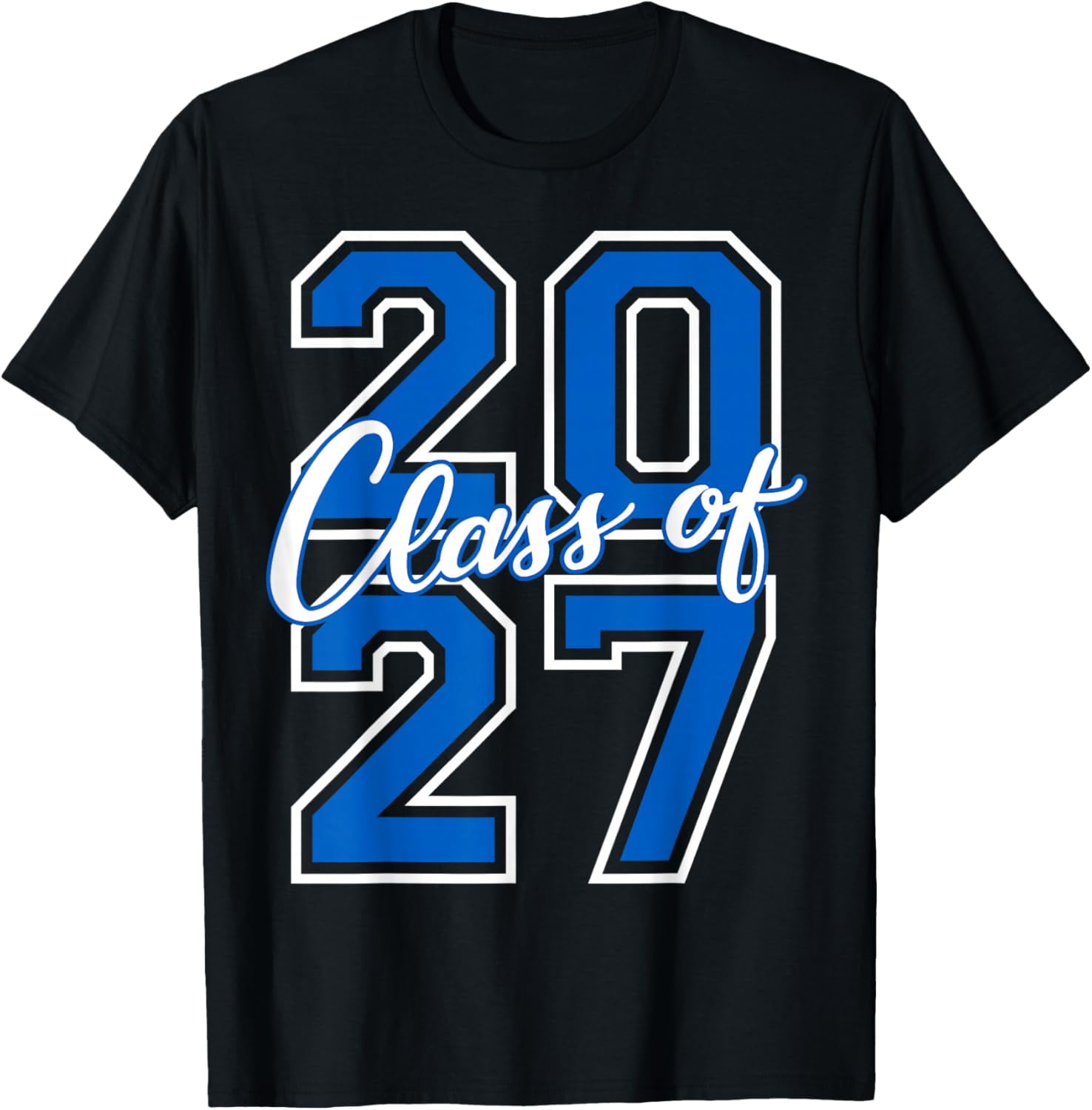 Class of 2027 Graduation Varsity Blue and White Letters Adult T-shirt ...