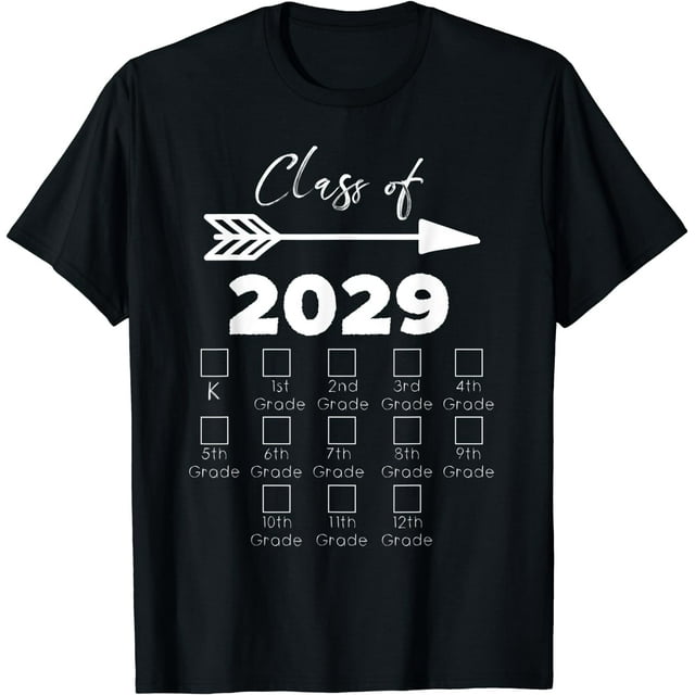 Class of 2029 Grow With Me Shirt With Space For Checkmarks T-Shirt ...