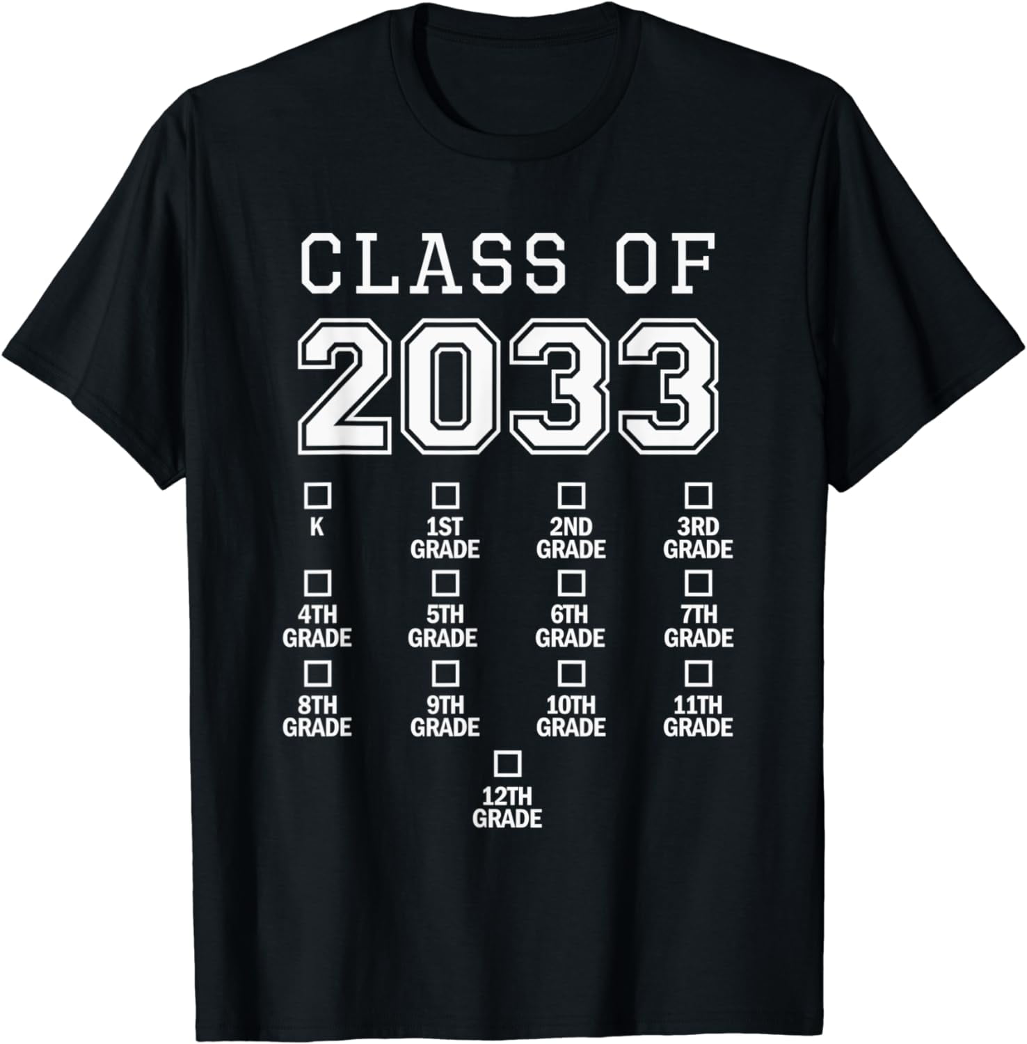 Class of 2033 Grow With Me Shirt - Space for Checkmarks Gift T-Shirt ...